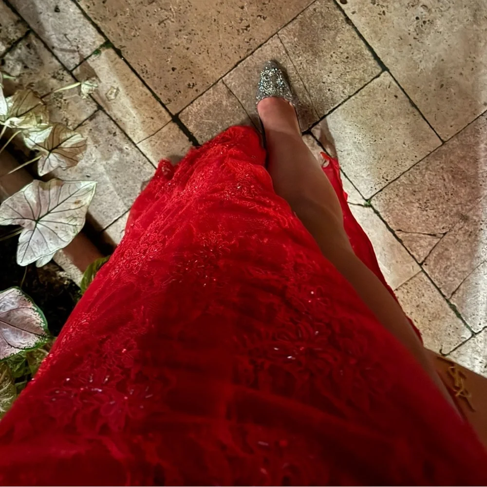 Lumnije Krasniqi | Dresses | Custom Elegant Red Lace Offshoulder Dress ...